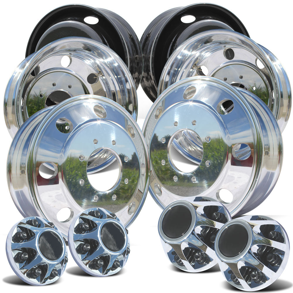 19.5 Chevy 3500 Dually 8x210 | Polished Aluminum Wheels & Tire Package ...